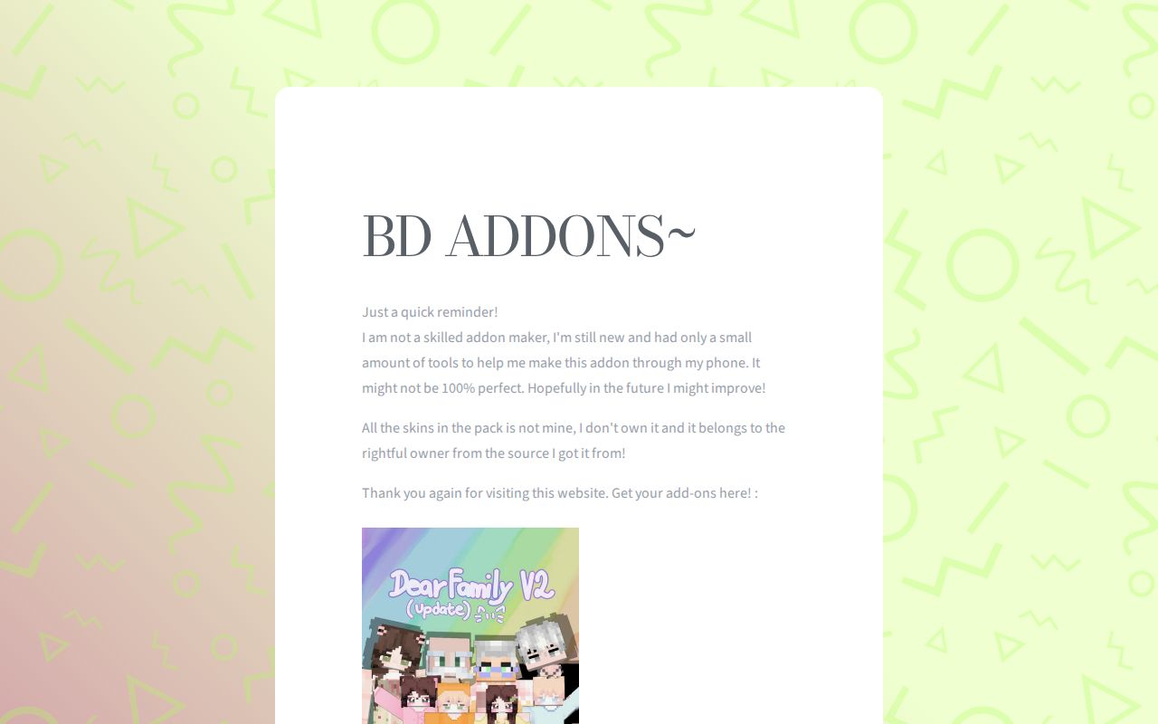 DEAR FAMILY MINECRAFT ADDON